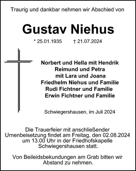 Traueranzeigen Von Gustav Niehus Harztrauer De