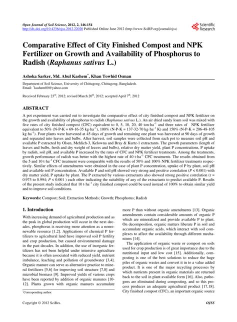 (PDF) Comparative Effect of City Finished Compost and NPK Fertilizer on Growth and Availability ...