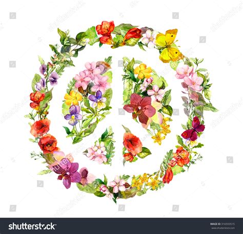 Peace Sign Flowers Watercolor Stock Illustration 316593515 Shutterstock