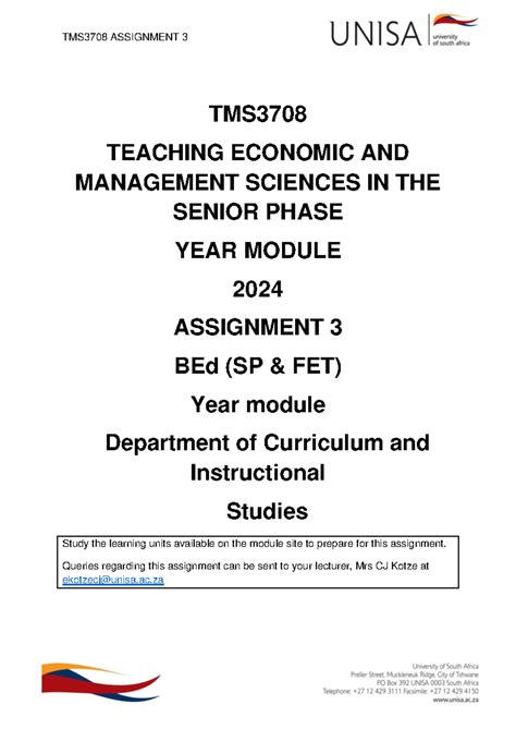 Assignment TMS TMS TEACHING ECONOMIC AND MANAGEMENT SCIENCES IN THE SENIOR PHASE