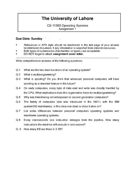 Assignment 1 10 Questions The University Of Lahore Cs 11303