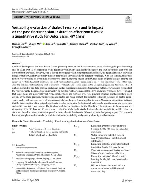 Pdf Wettability Evaluation Of Shale Oil Reservoirs And Its Impact On The Post Fracturing Shut
