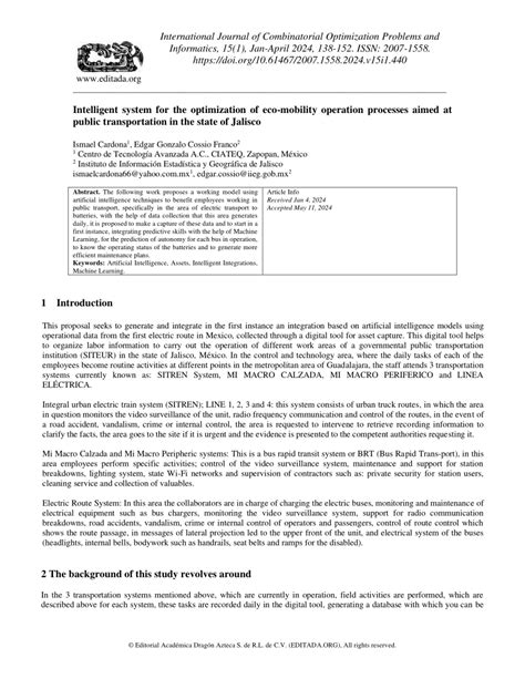 Pdf Intelligent System For The Optimization Of Eco Mobility Operation Processes Aimed At