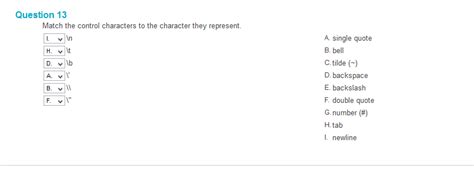 solved match the control characters to the character they
