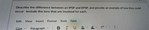 Solved Describe The Difference Between An IPSP And EPSP And Chegg Com