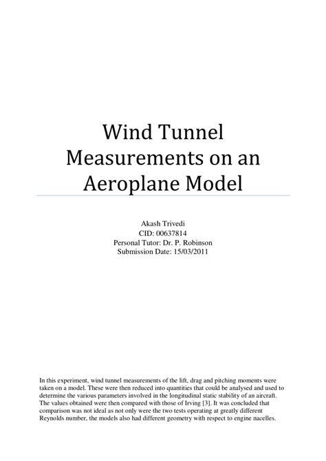 Pdf Wind Tunnel Measurements On An Aeroplane Model