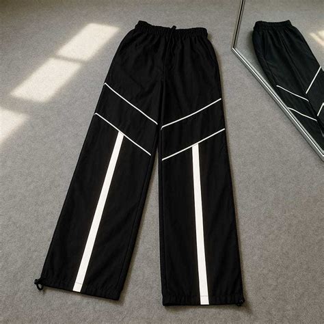 Jual Celana Reflektif Baggy Pants Striped Wide Leg Parasut Model