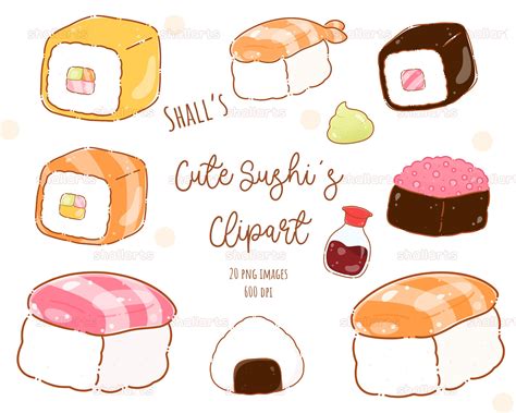 Cute Sushi Clipart Sushi Png Onigiri Clipart Digital Sticker Kawaii