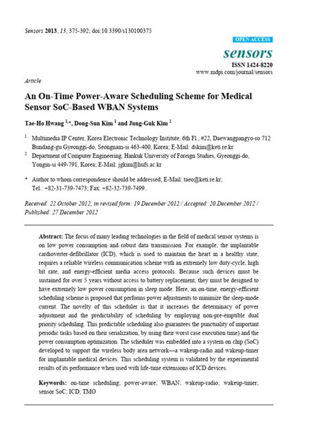 an on time power aware scheduling scheme for medical sensor soc based