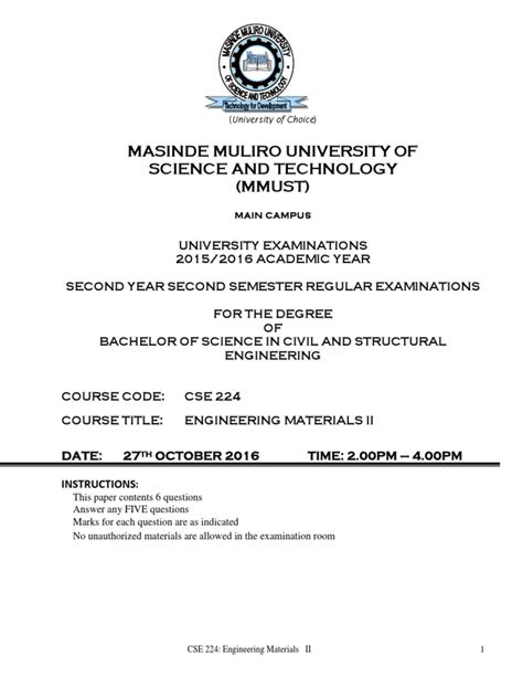 Xxx Cse 224 Engineering Materials Ii Pdf Concrete Building Engineering