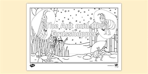 The Ant And The Grasshopper Doodles Colouring Sheet Twinkl