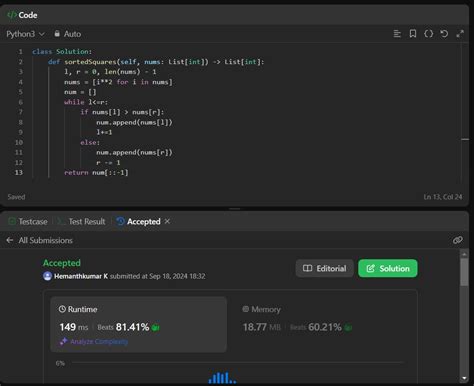 Hemanthkumar K On Linkedin 100daysofcode Leetcode Python Twopointers Squaringthesortedarray