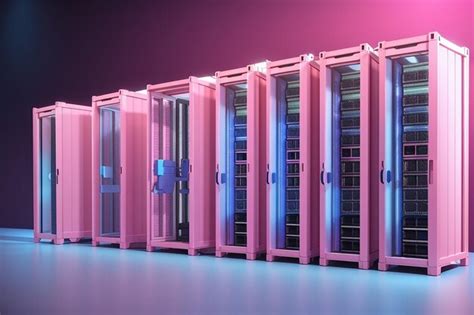 Premium Ai Image The Row Of Hosting Server Racks Container With Pink