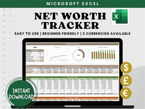 Net Worth Tracker Spreadsheet Excel Net Worth Calculator Finance Dashboard Assets Liabilities