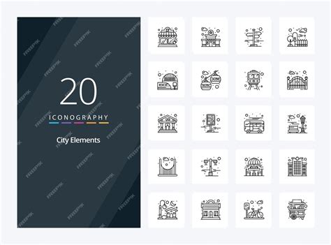 Free Vector 20 City Elements Outline Icon For Presentation Vector Line Icons Illustration