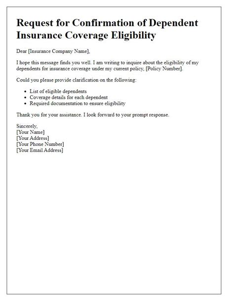 Letter Template For Dependents Insurance Coverage Details Free Samples In Pdf Letterin