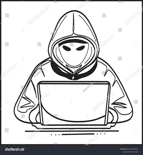 Hacker Cartoon Illustration Cyber Criminal Sketch Stock Vector Royalty Free 2412473125