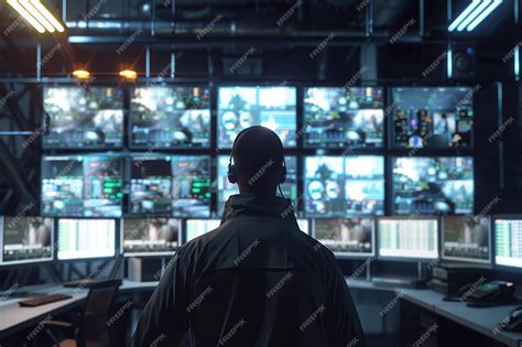 Premium Photo Security Guard Monitoring Screens In A Control Roo