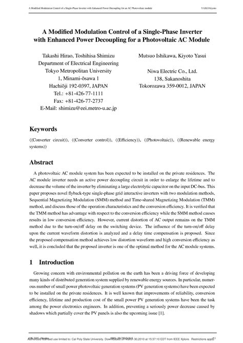 Pdf A Modified Modulation Control Of A Single Phase Inverter With Enhanced Power Decoupling
