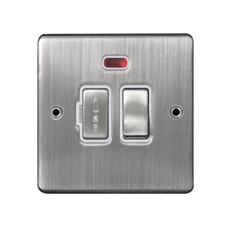 Switched Fuse Connection Unit 13a Neon Screwed Brushed Stainless Steel