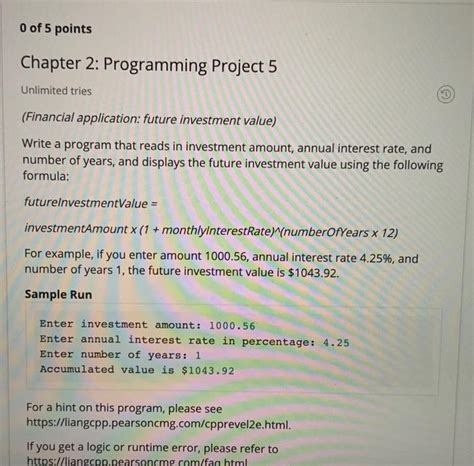 solved 0 of 5 points chapter 2 programming project 5