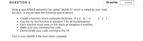 Solved What Is The Code For This Function In Armv8 Assembly Question 2 30 Course Hero