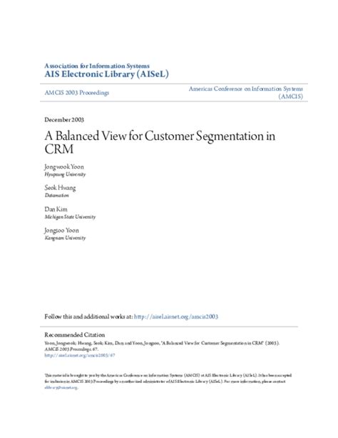 Pdf A Balanced View For Customer Segmentation In Crm