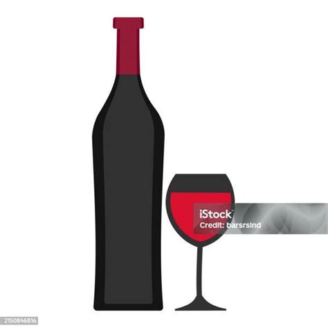 플랫 만화 레드 와인과 와인 잔 아이콘의 맛있는 프랑스 병 0명에 대한 스톡 벡터 아트 및 기타 이미지 0명 가득 찬 검은색 Istock