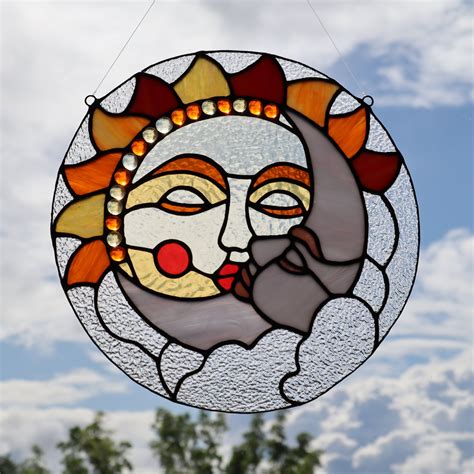 Kissing Sun And Moon Large Stained Glass Suncatcher By Mrhi Etsy
