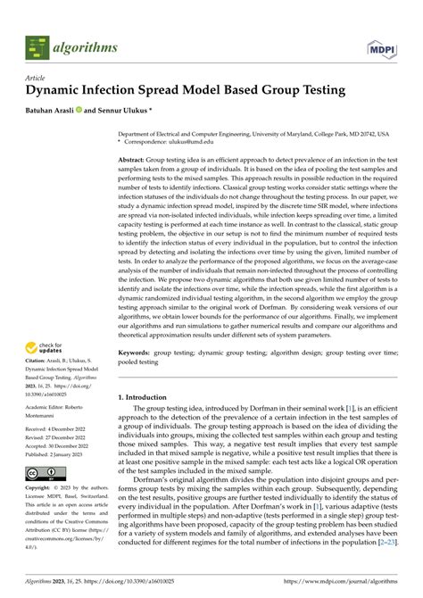 Pdf Dynamic Infection Spread Model Based Group Testing