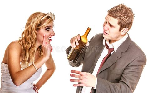Wedding Couple Bride With Alcoholic Drinking Groom Stock Image