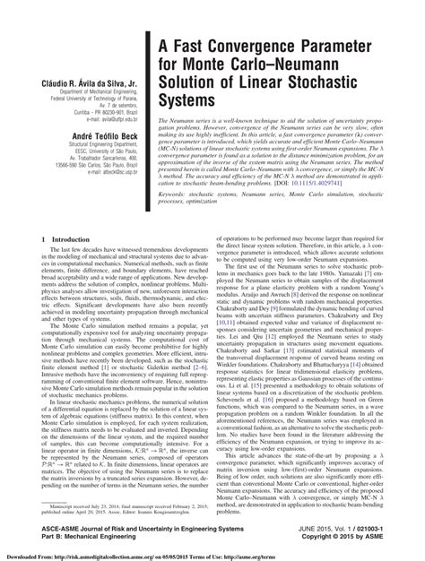Pdf A Fast Convergence Parameter For Monte Carlo Neumann Solution Of Linear Stochastic Systems