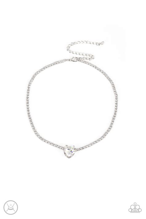 Paparazzi Flirty Fiancé White Choker Heart Necklace A Finishing