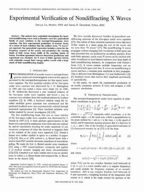 Experimental Verification Of Nondiffracting X Waves Pdf Waves Wave Equation