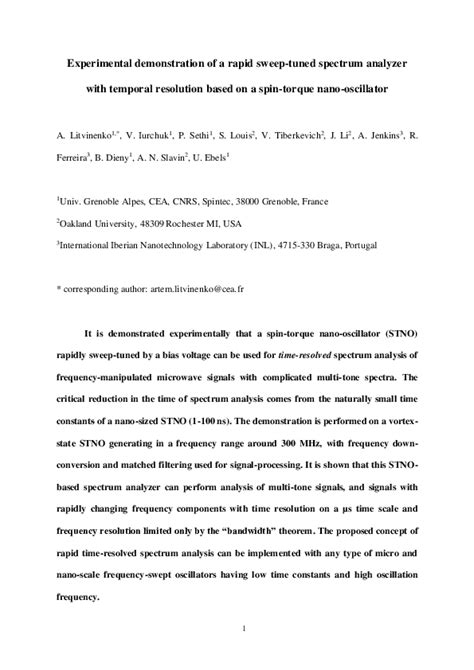 pdf experimental demonstration of a rapid sweep tuned spectrum