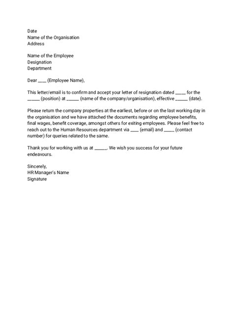 15 Resignation Acceptance Letter At Sample Doc Template Pdffiller