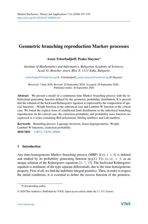 Pdf Geometric Branching Reproduction Markov Processes