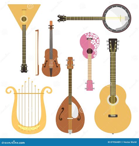 Set Of Stringed Musical Instruments Classical Orchestra Art Sound Tool And Acoustic Symphony
