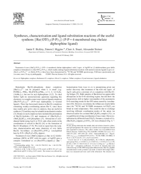Pdf Syntheses Characterisation And Ligand Substitution Reactions Of The Useful Synthons [ru