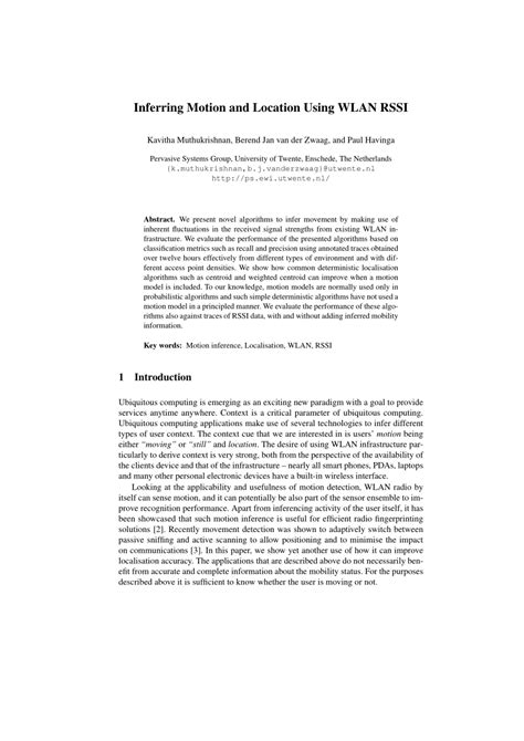 Pdf Inferring Motion And Location Using Wlan Rssi