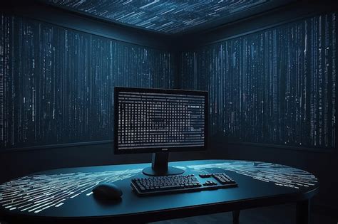 Premium Photo A Dark Room With Binary Code And Data Flowing In The