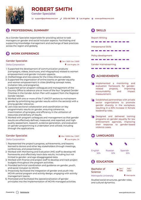 10 Gender Specialist Resume Samples Templates For 2025