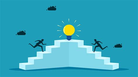 경쟁적인 동기 부여와 지식 사업가는 전구를 얻기 위해 계단을 뛰어 올라간다 Championship에 대한 스톡 벡터 아트 및 기타 이미지 Championship 개성