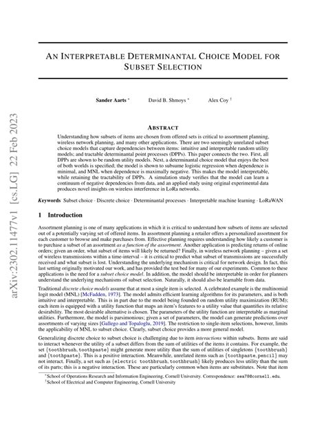Pdf An Interpretable Determinantal Choice Model For Subset Selection
