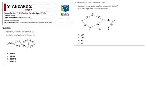 Critical Path Analysis Review Networks Std2 N3 Summary And Questions