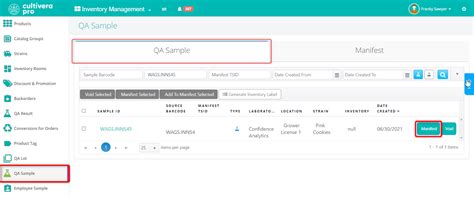 pro wa creating qa samples and manifesting to testing lab cultivera