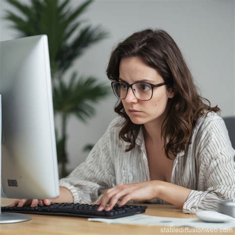 Woman Analyzing On Computer Stable Diffusion Online