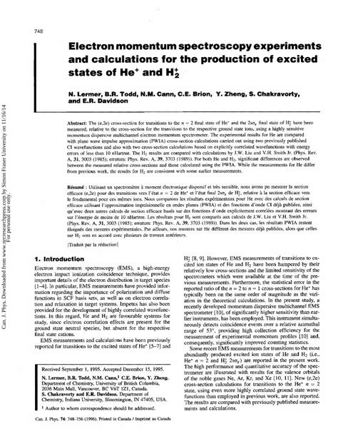 Pdf Electron Momentum Spectroscopy Experiments And Calculations For