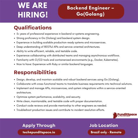 🚨 Now Hiring Backend Engineer Golang Brazil 🇧🇷 Only Punditspace