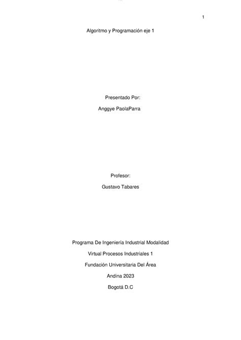 Algoritmos Y Programacion Anggye Parra 1 Algoritmo Y Programación Eje
